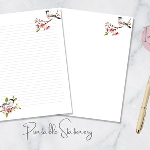 Birds on Branch Printable Stationery Floral Stationary Nature Writing ...