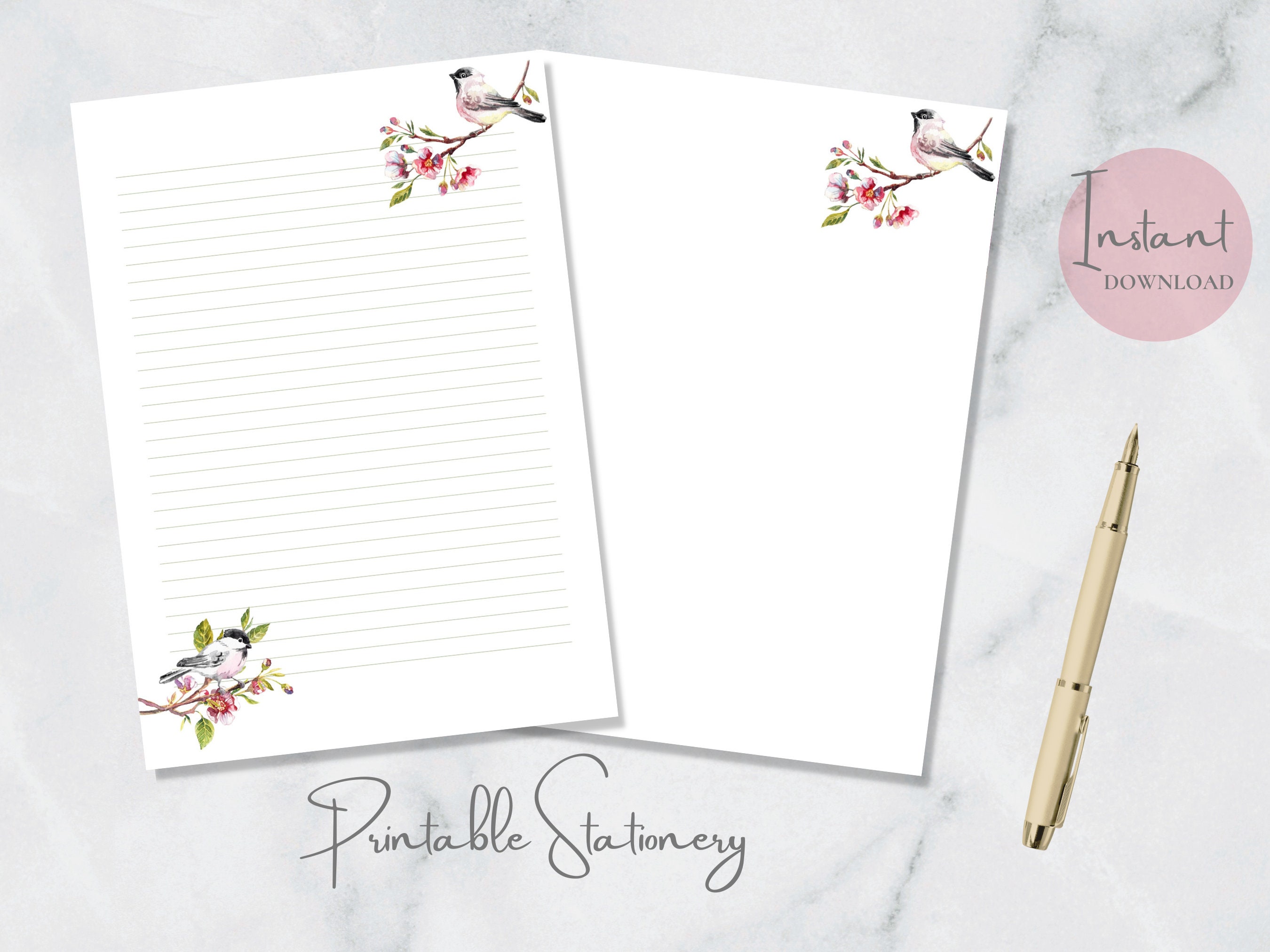 Birds on Branch Printable Stationery Floral Stationary Nature Writing ...