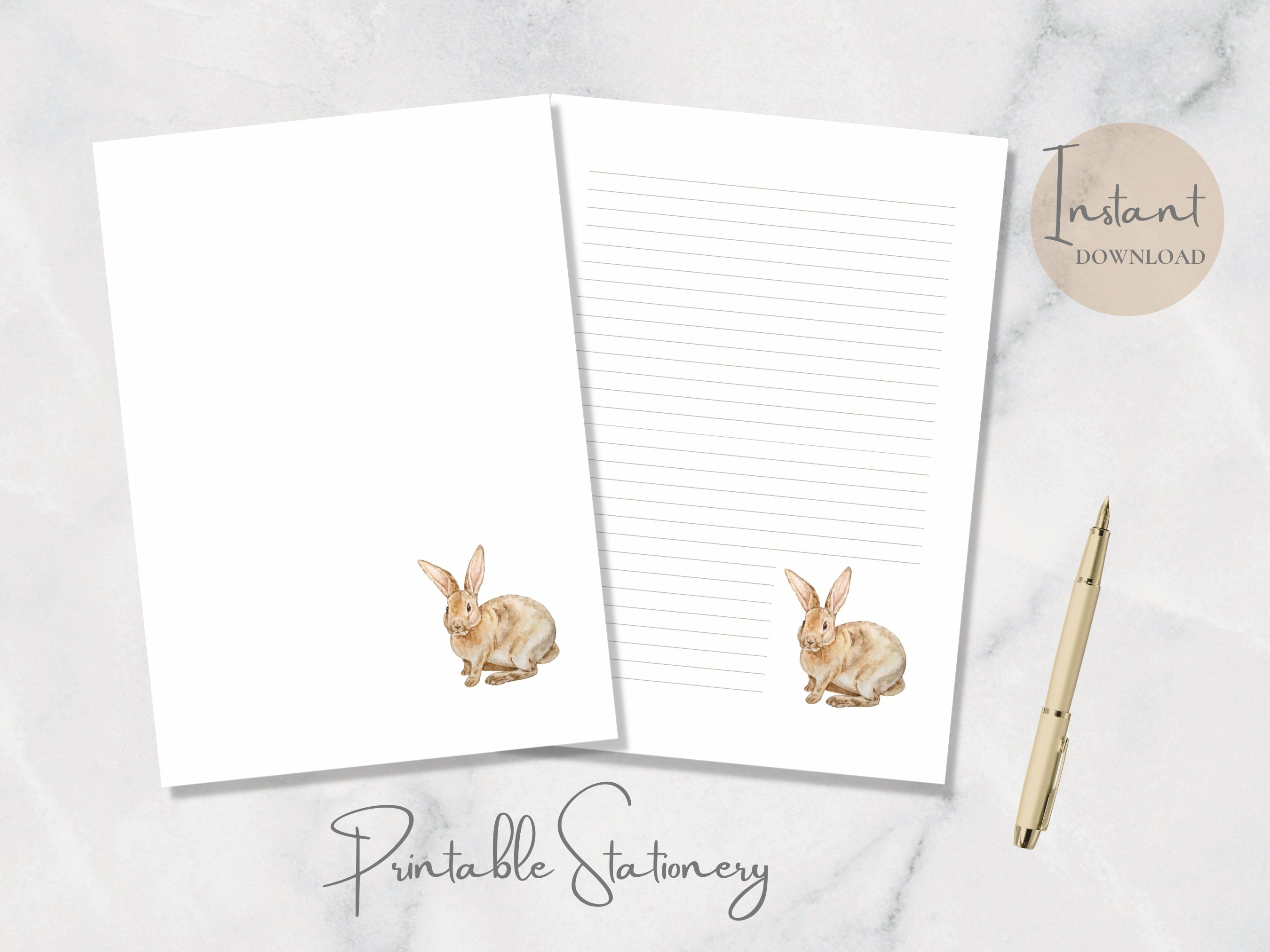 Rabbit Printable Stationery Animal Stationary Watercolor Writing Paper ...