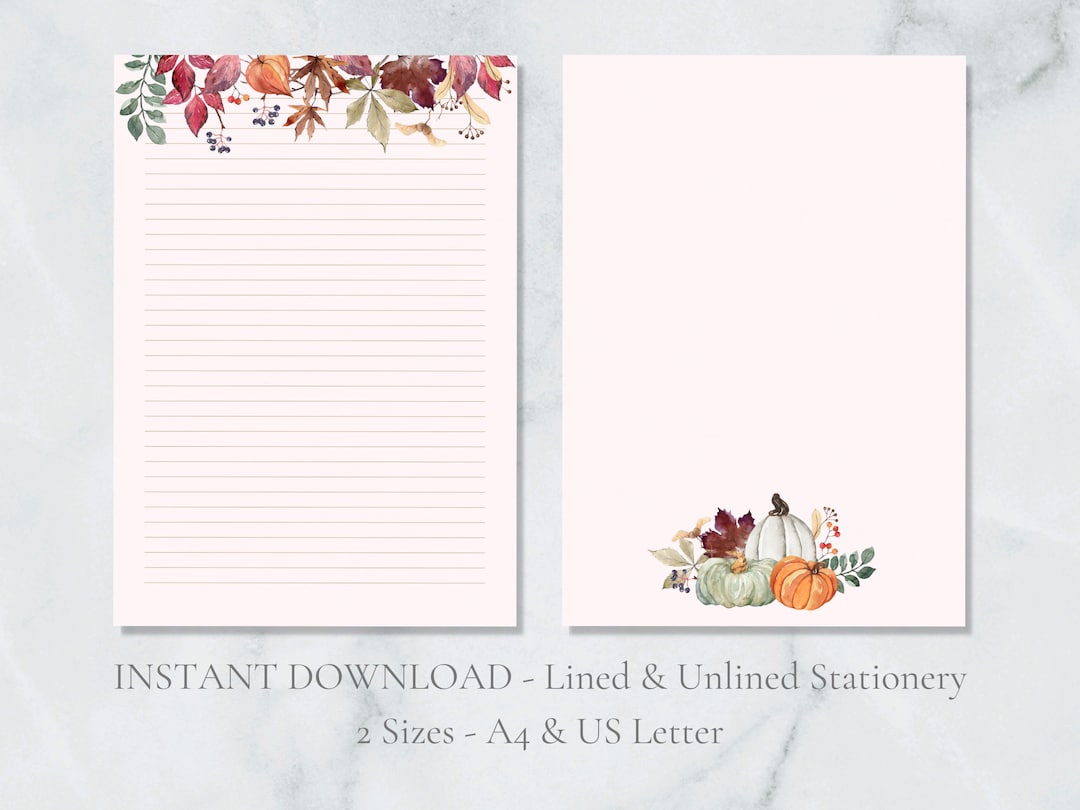 Fall Leaves Pumpkin Printable Stationery Autumn Stationery Fall Harvest ...