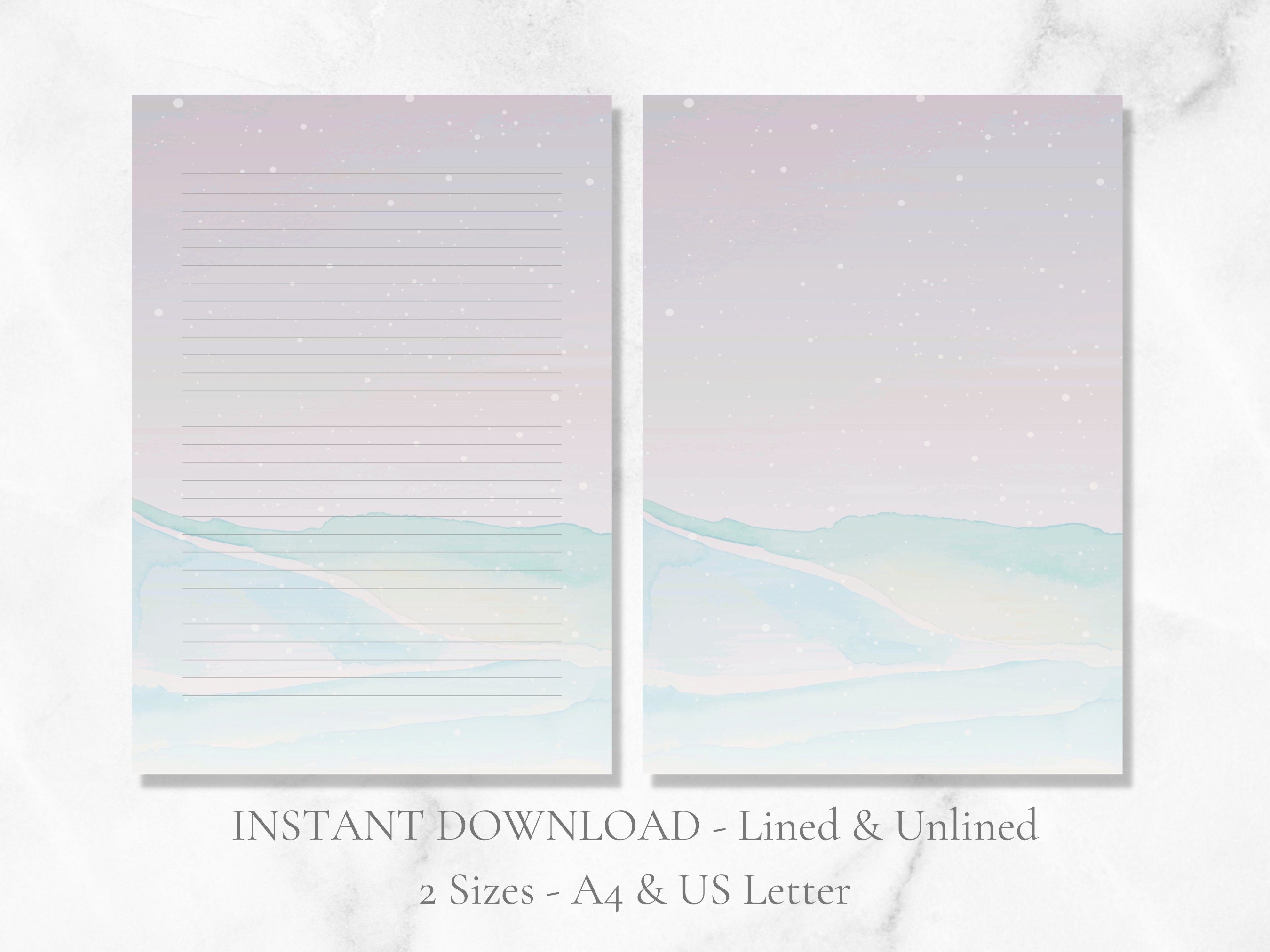 Watercolor Pastel Printable Stationery Winter Stars Stationary ...