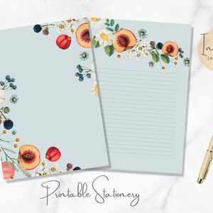 Peach Printable Stationery Paper Floral Letter Writing Paper Fruit ...
