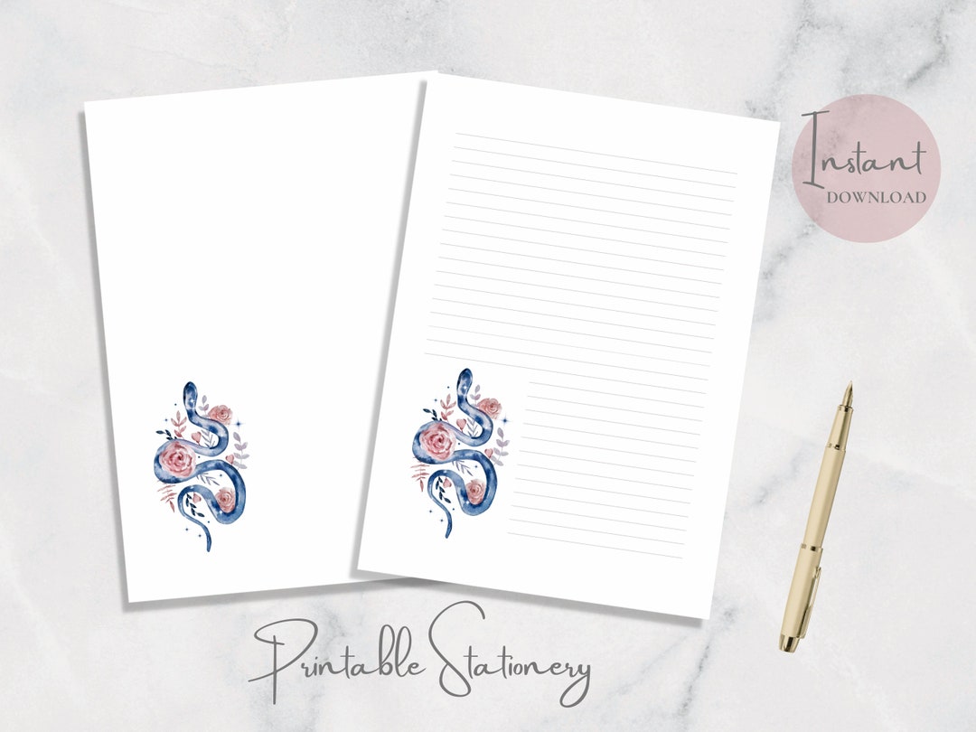 Snake Printable Stationery Floral Stationary Watercolor Writing Paper ...