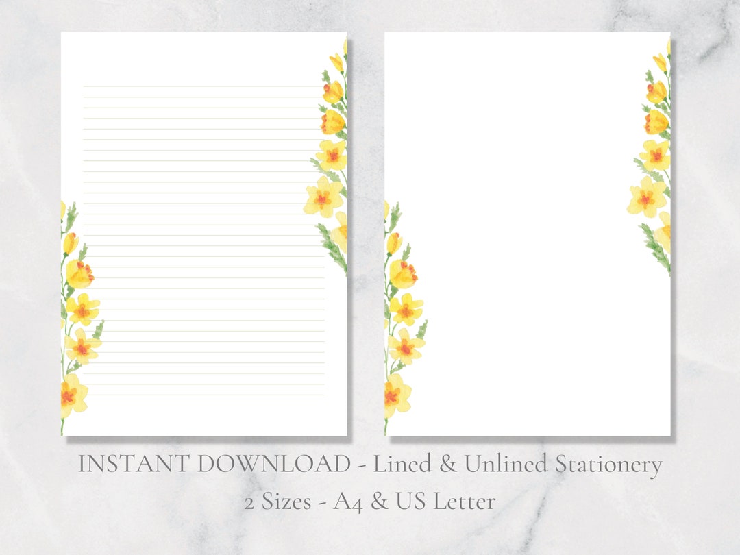 Yellow Stocks Flowers Printable Stationery Floral Stationary Botanical ...