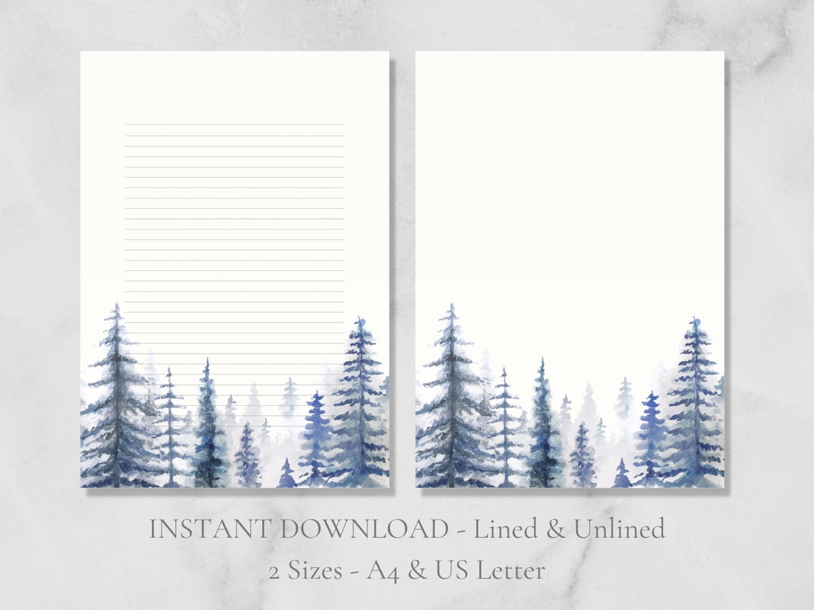 Watercolor Pine Trees Printable Stationery Tree Stationary - Etsy