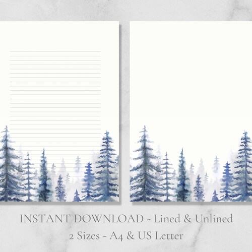 Watercolor Pine Trees Printable Stationery Tree Stationary - Etsy