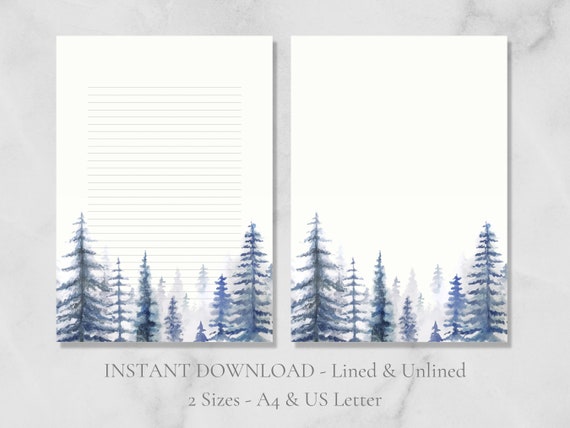 Watercolor Pine Trees Printable Stationery Tree Stationary | Etsy