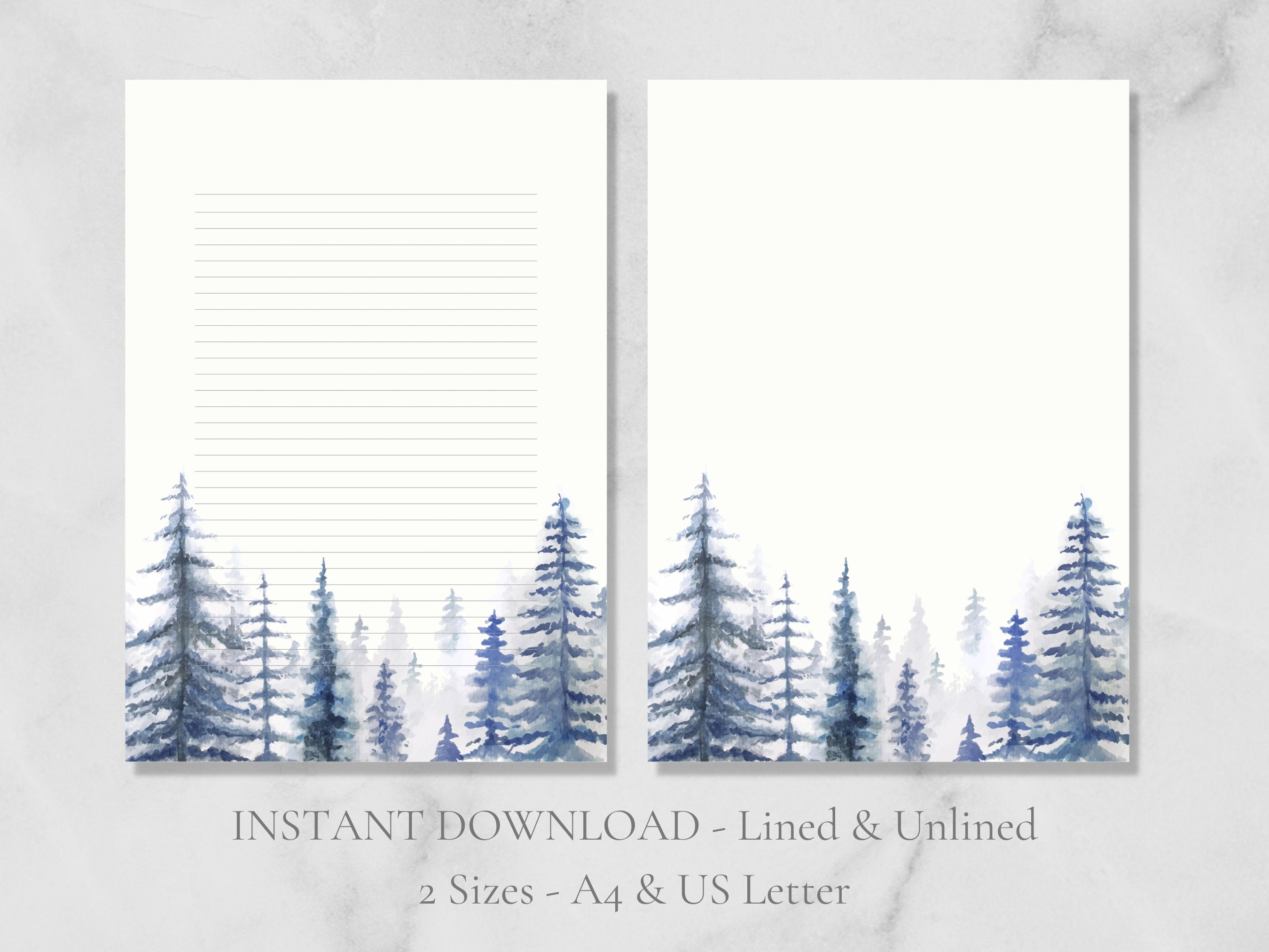 Watercolor Pine Trees Printable Stationery Tree Stationary - Etsy