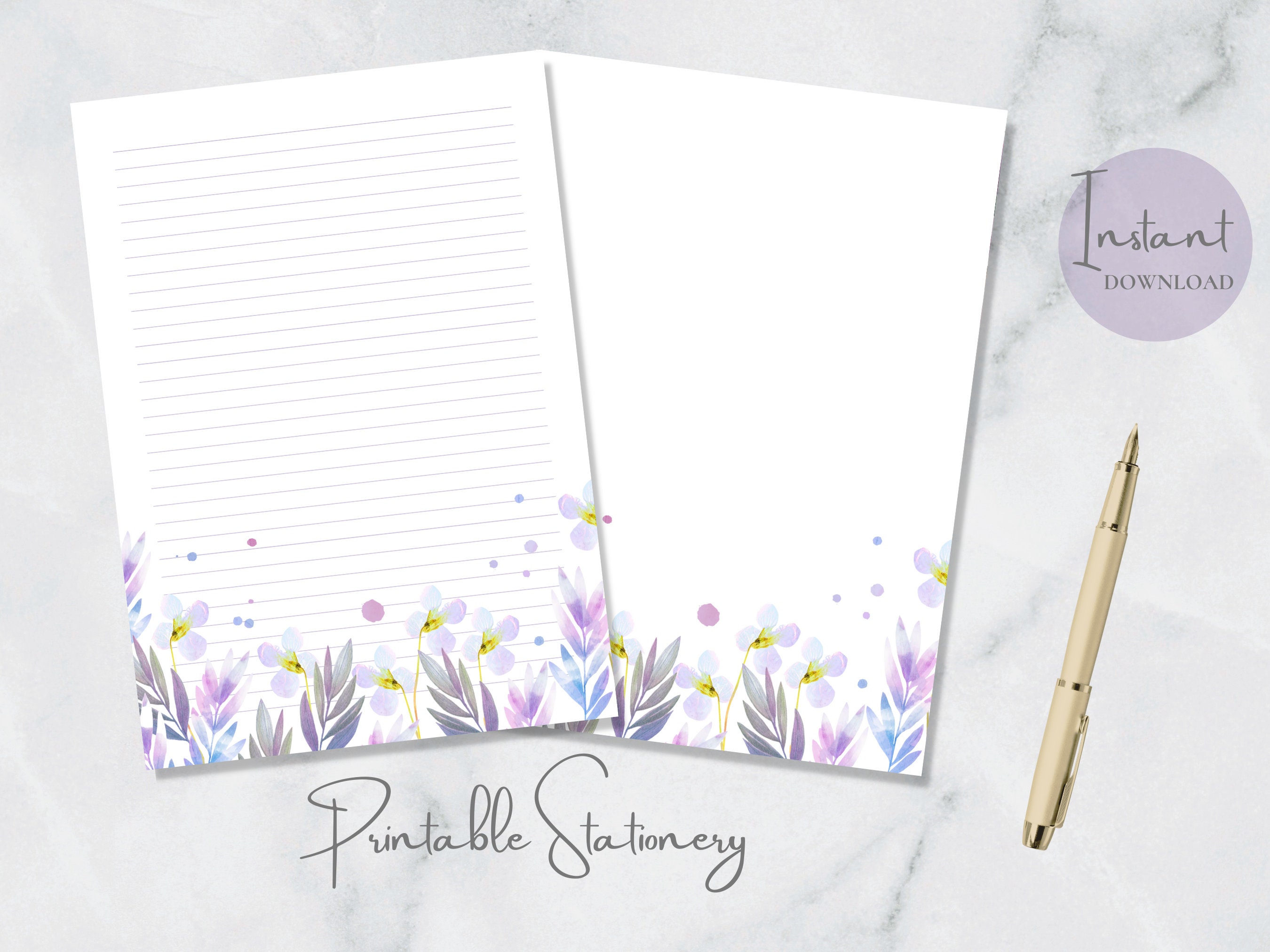 Cute Floral Printable Stationery Writing Paper Purple Flower Letter ...