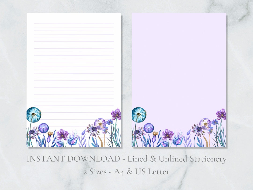 Purple Meadow Printable Stationery Floral Stationary Nature Writing ...