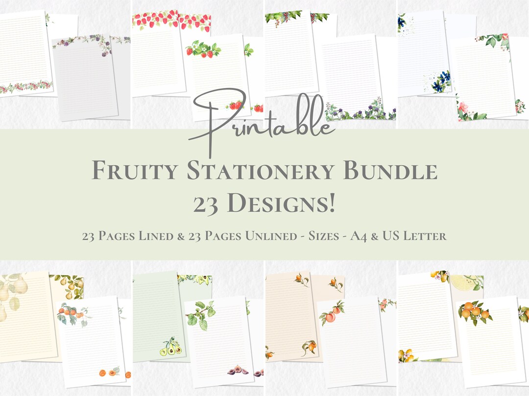 BIG BUNDLE Fruit Printable Stationery Spring Summer Writing Paper Set ...