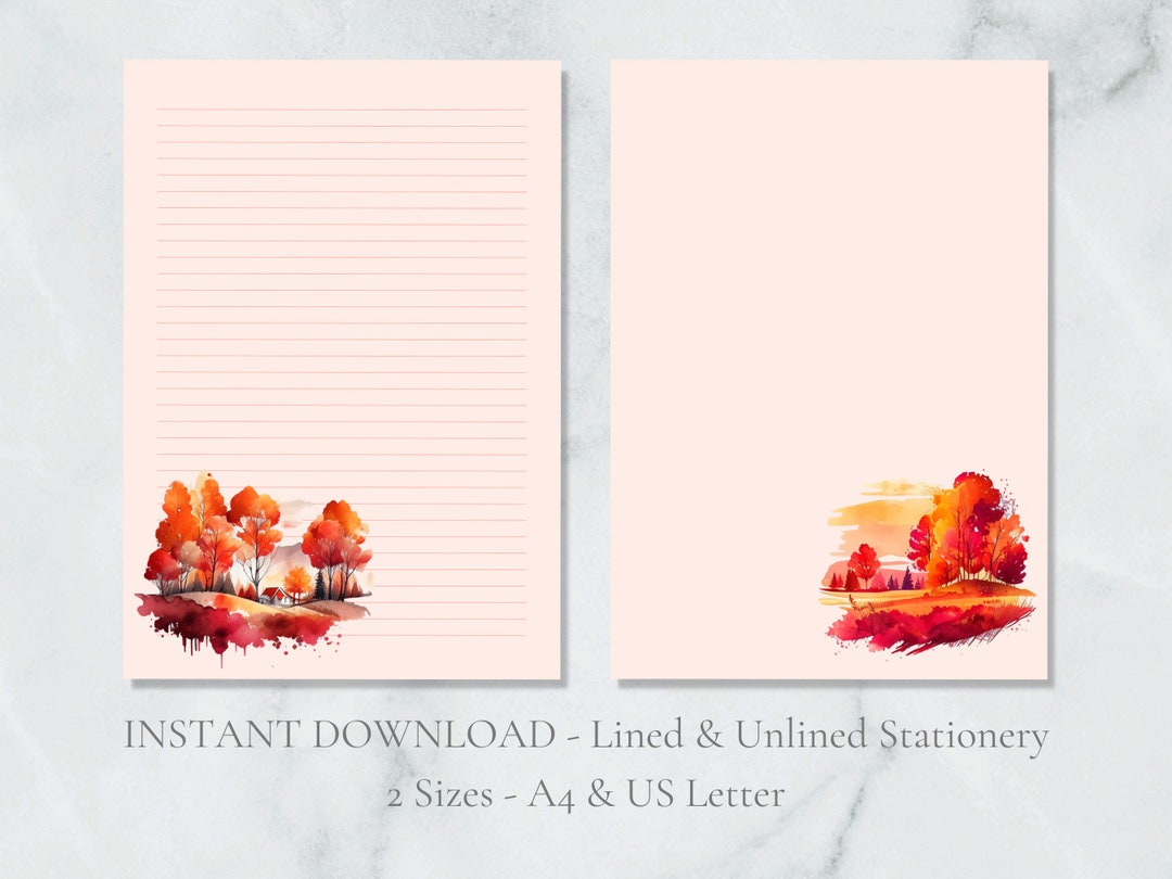 Fall Scene Printable Stationery Trees Letter Paper Autumn A4 and US ...