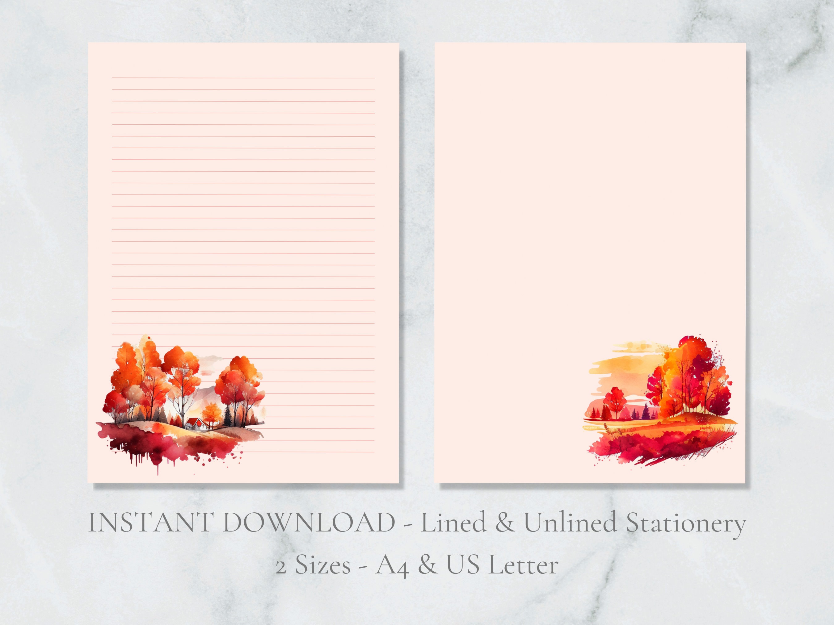 Fall Scene Printable Stationery Trees Letter Paper Autumn A4 and US ...