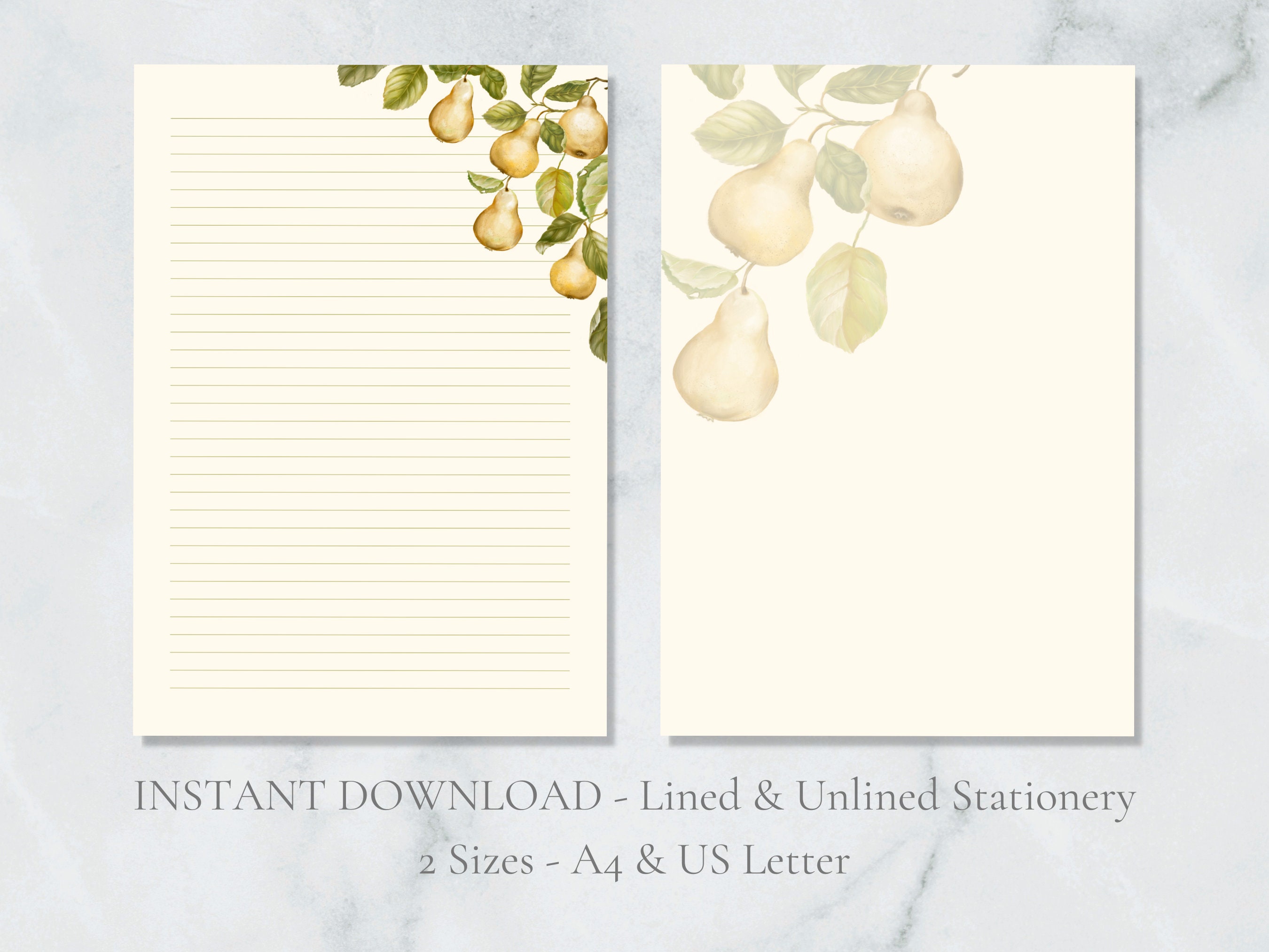 Golden Pears Printable Stationery Watercolor Fruit Stationary Nature ...