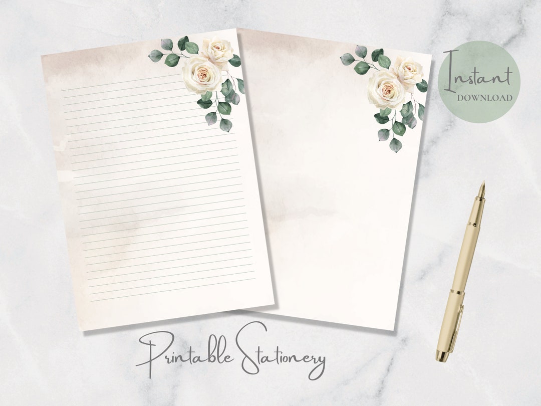Vintage Rose Printable Stationery Watercolor Stationary Floral Writing ...