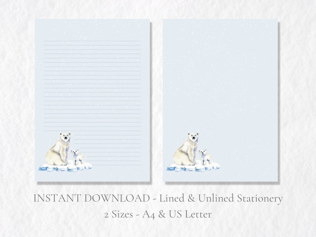Polar Bears in the Snow Printable Stationery Winter Stationary Iceberg ...