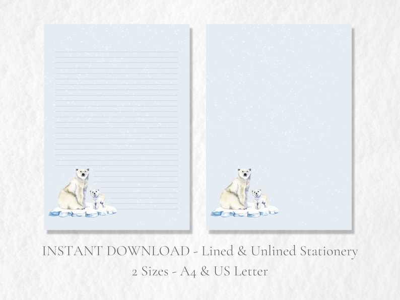 Polar Bears in the Snow Printable Stationery Winter Stationary - Etsy