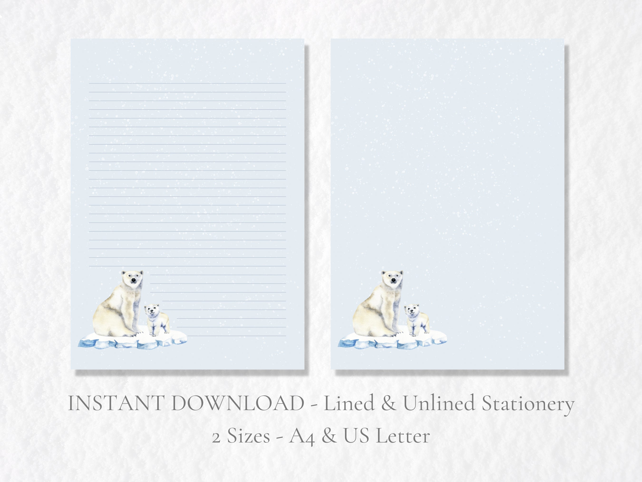 Polar Bears in the Snow Printable Stationery Winter Stationary - Etsy