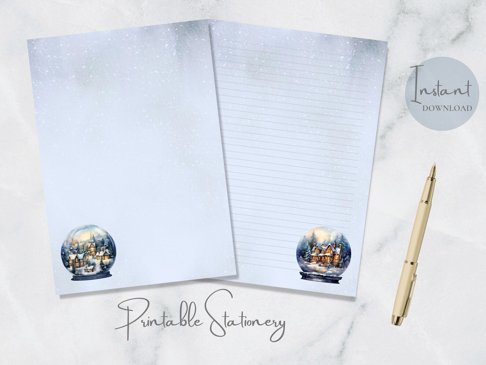 Snow Globe Printable Stationery Village Stationary Festive Letter ...