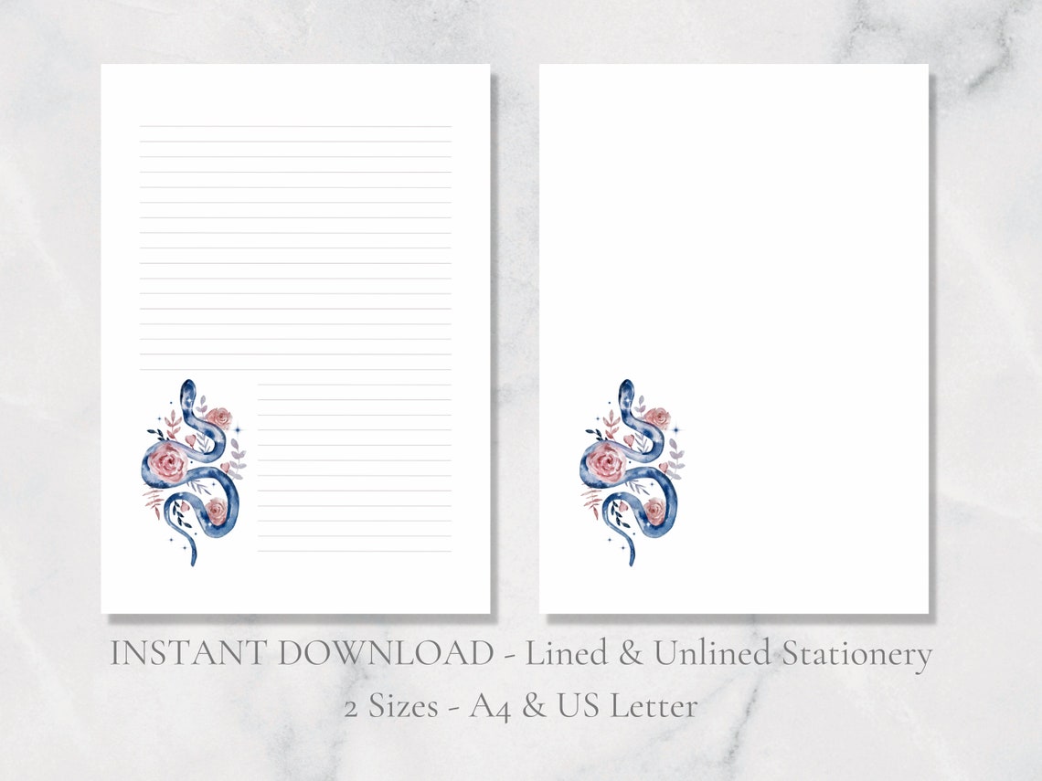 Snake Printable Stationery Floral Stationary Watercolor - Etsy