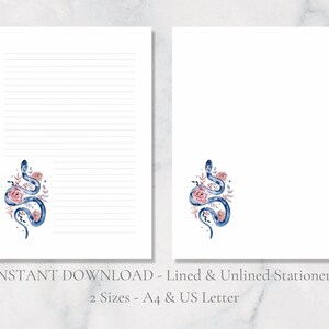 Snake Printable Stationery Floral Stationary Watercolor Writing Paper ...