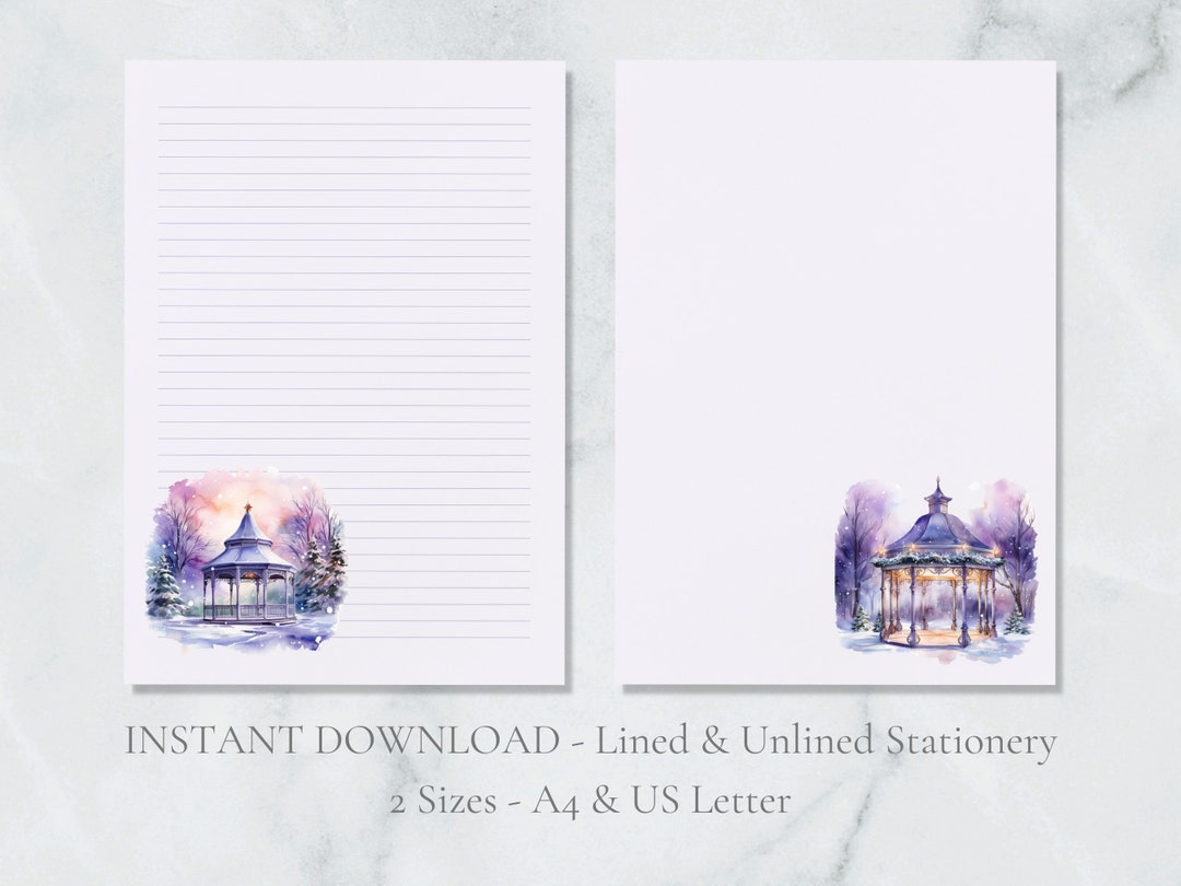 Purple Winter Gazebo Printable Stationery Christmas Scene Stationary ...