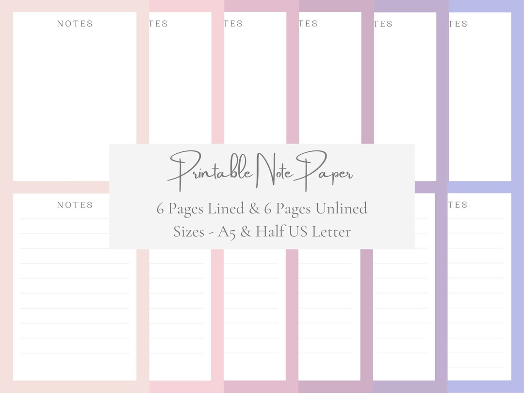 Pink Purple Printable Writing Paper- Stationary Paper Set- Note Paper ...