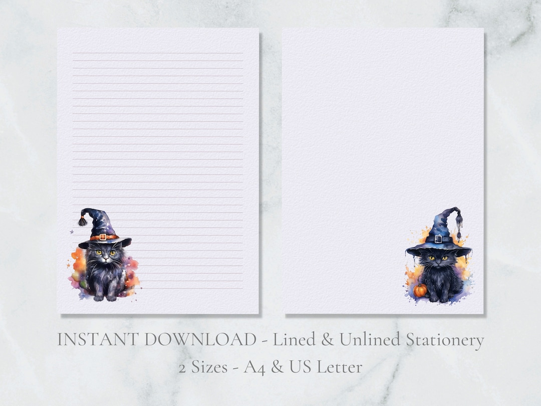 Witches Cat Printable Stationery Stationary Halloween Writing Paper ...