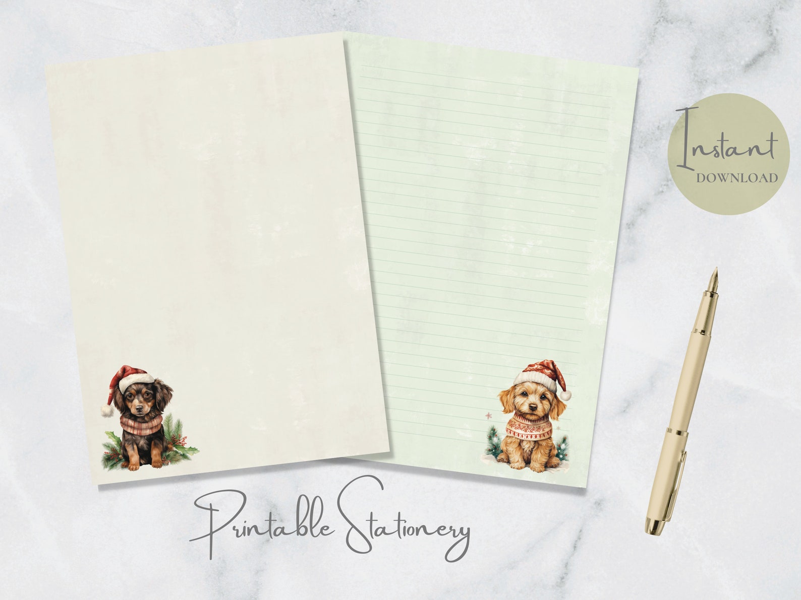 Christmas Dogs Printable Stationery Festive Stationary Winter Letter ...