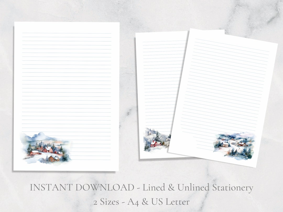 Winter Scene Printable Stationery Festive Stationary Holiday Letter ...