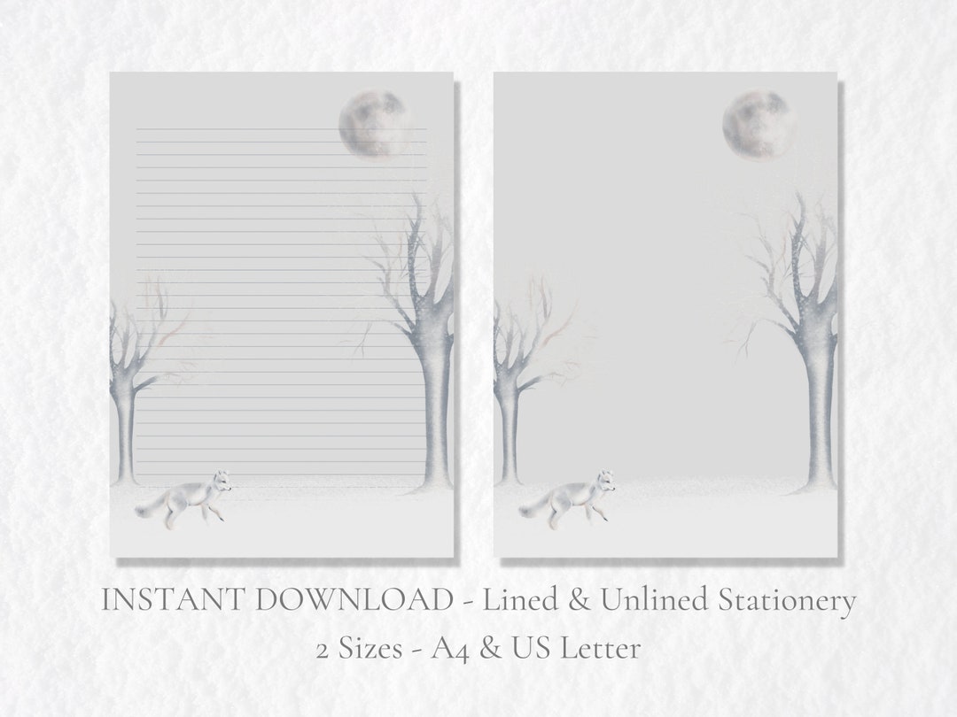 Watercolor Snow Fox Printable Stationery Winter Stationary Snow Writing ...