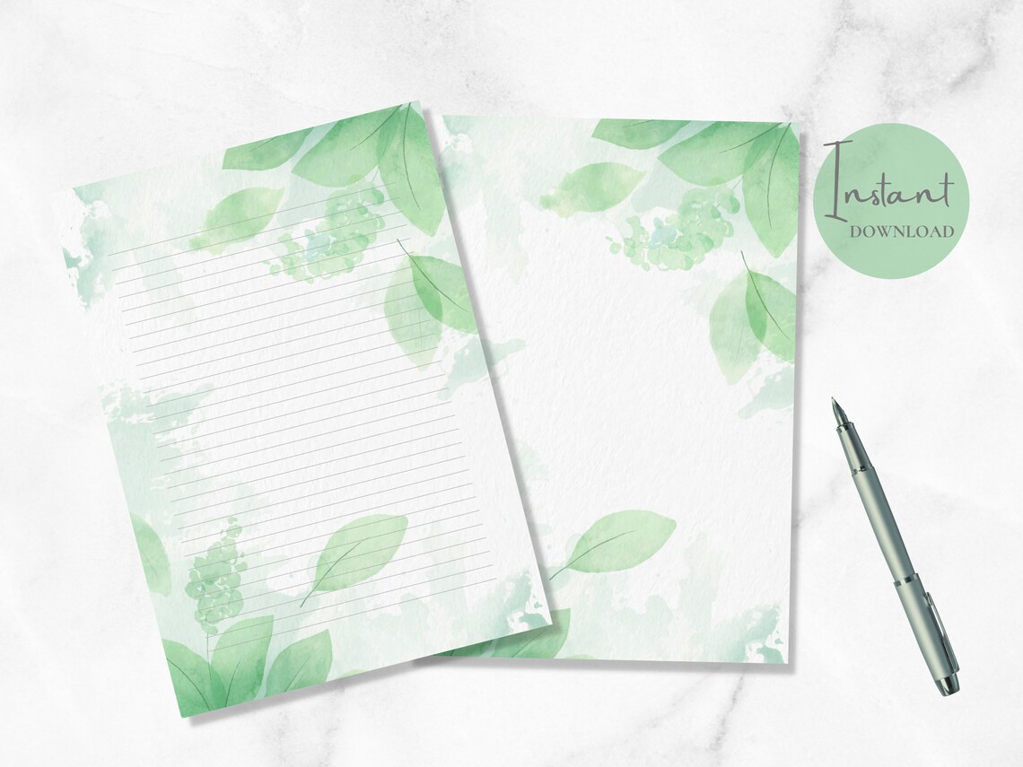 Watercolor Leaf Printable Stationery Leaves Stationary Botanical ...