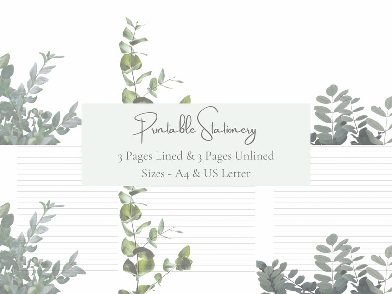 Leaves Printable Stationery Leaf Printable Stationary Paper Botanical ...