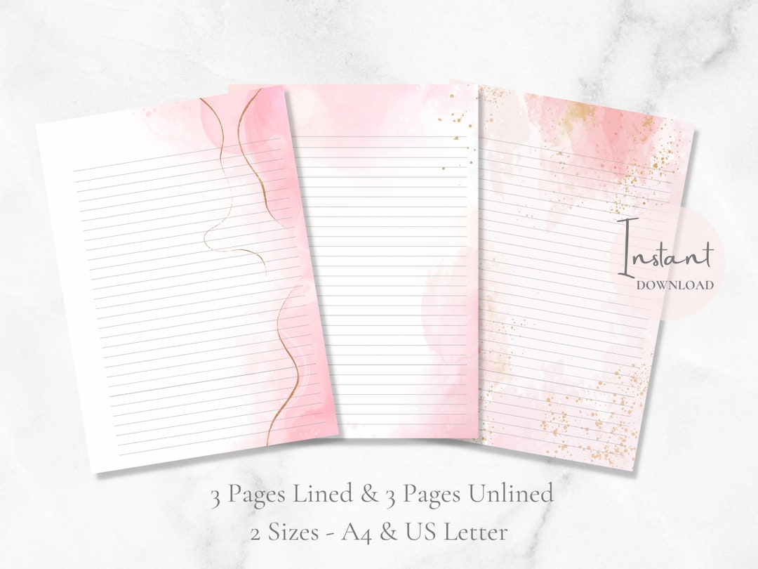 Pink Abstract Printable Stationery Paper Pink Gold Writing Paper ...