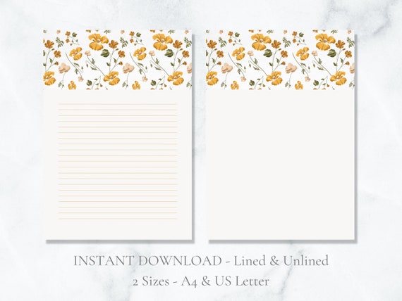Yellow Floral Printable Stationery Stationary Flower Pattern | Etsy