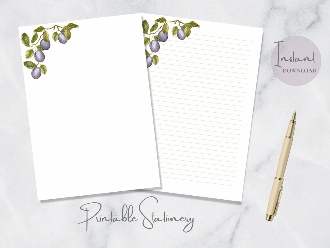 Plums Printable Stationery Fruit Stationary Nature Writing Paper Tree ...
