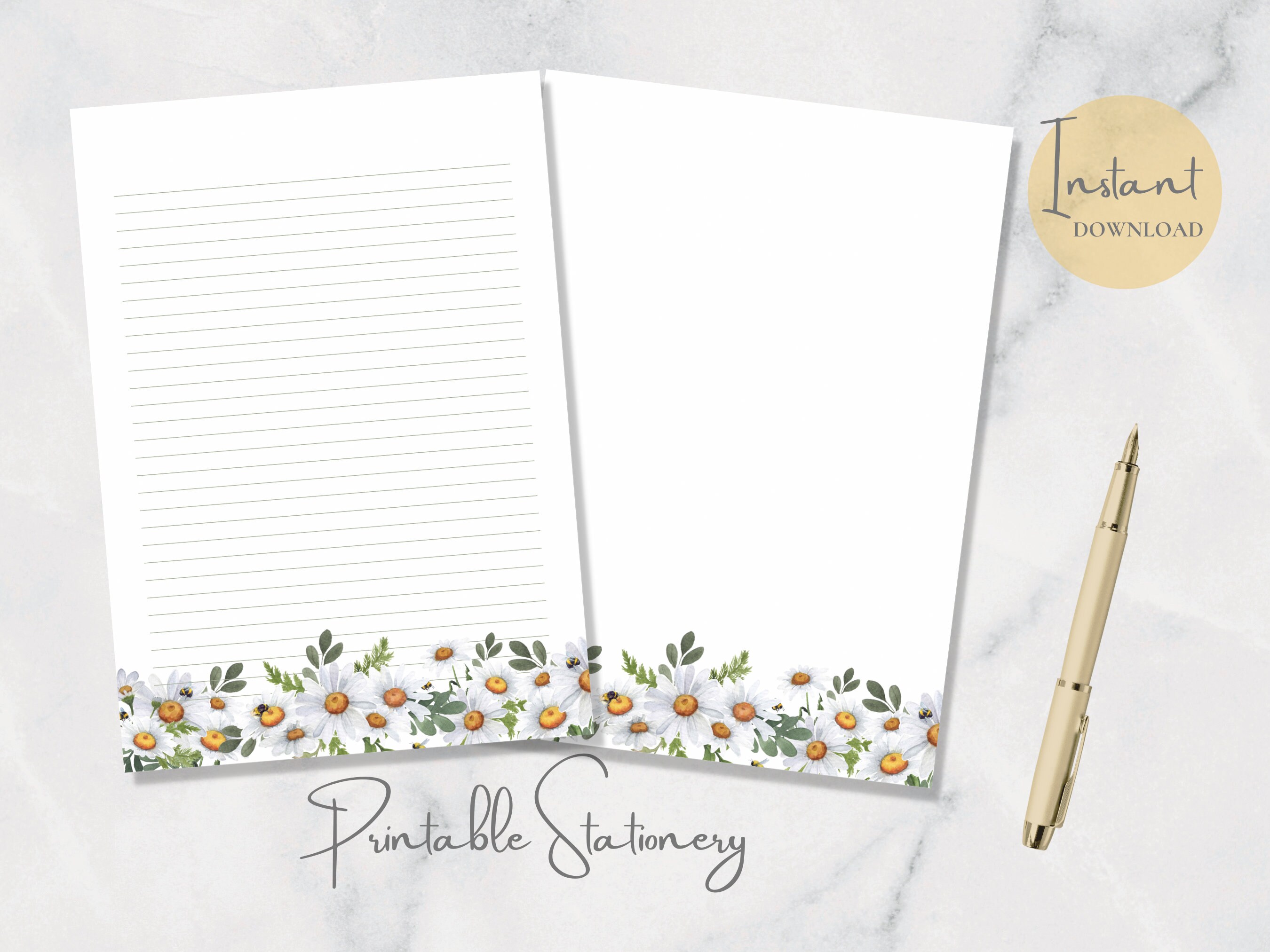 Daisy & Bee Printable Stationery Flower Stationary Floral Writing Paper ...