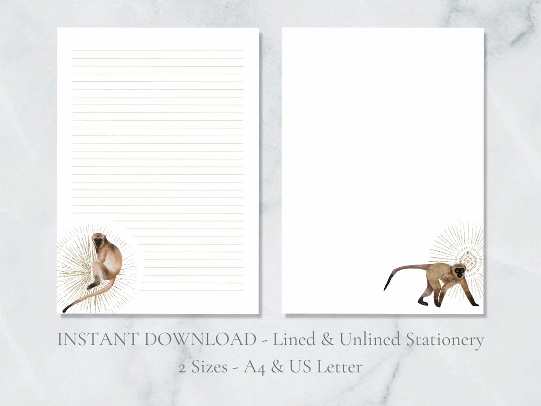 Monkey Printable Stationery Animal Stationary Watercolor Writing Paper ...