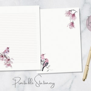Birds in Magnolia Tree Printable Stationery Floral Writing Paper Letter ...