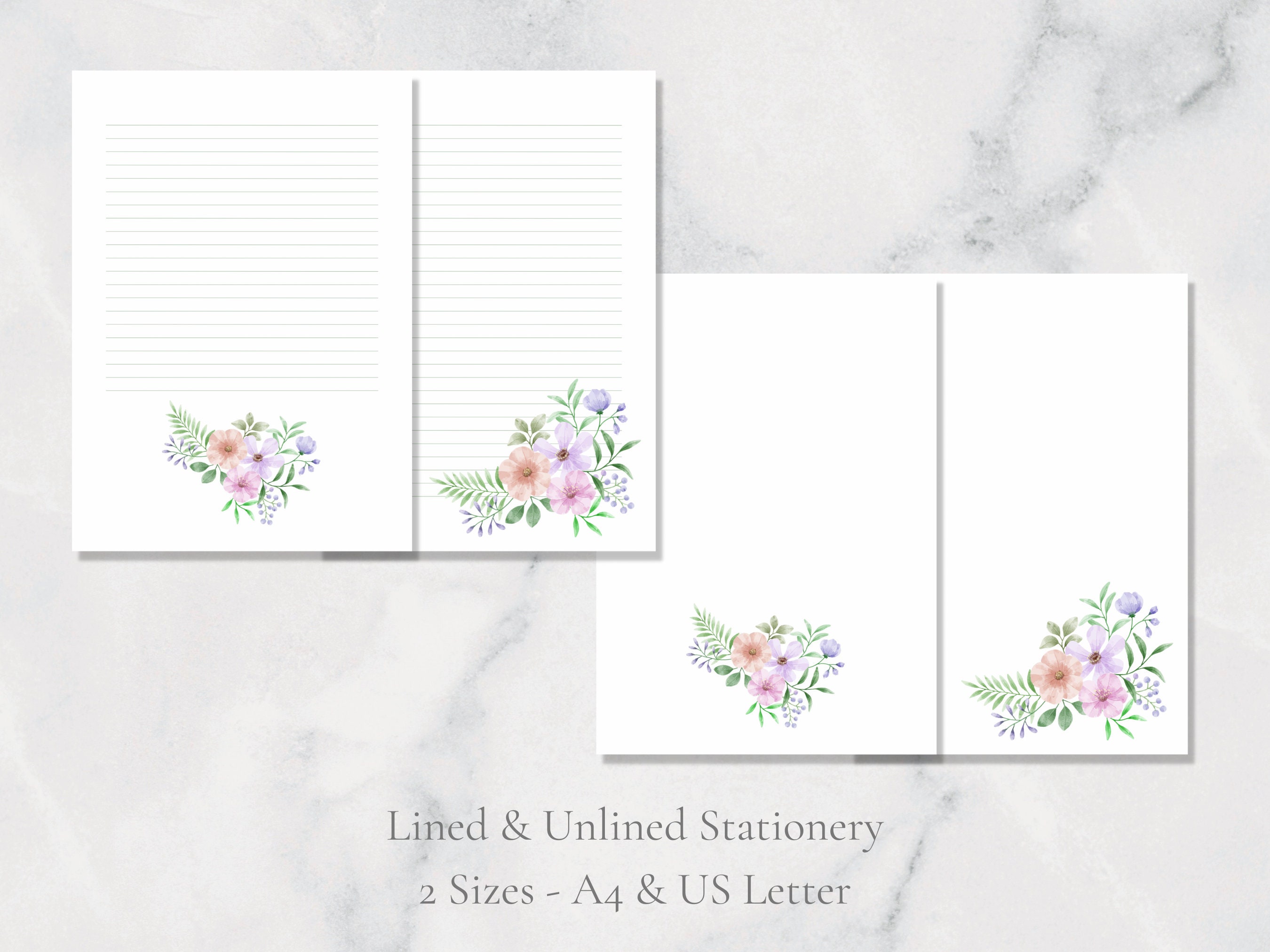 Floral Bouquet Printable Stationery Watercolor Printable - Etsy