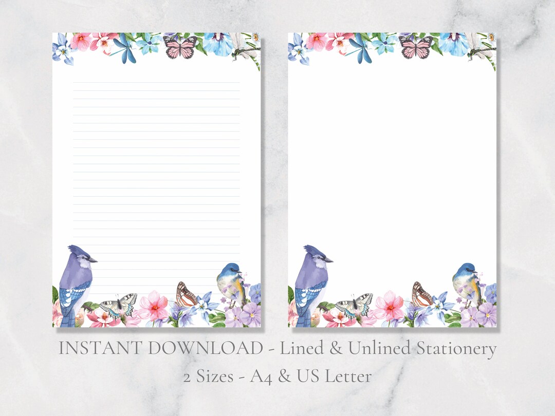 Birds Floral Printable Stationery Insect Stationary Wildlife Writing ...