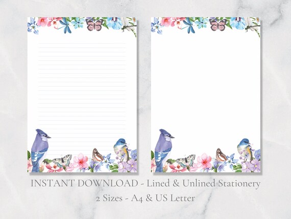 Birds Floral Printable Stationery Insect Stationary Wildlife - Etsy