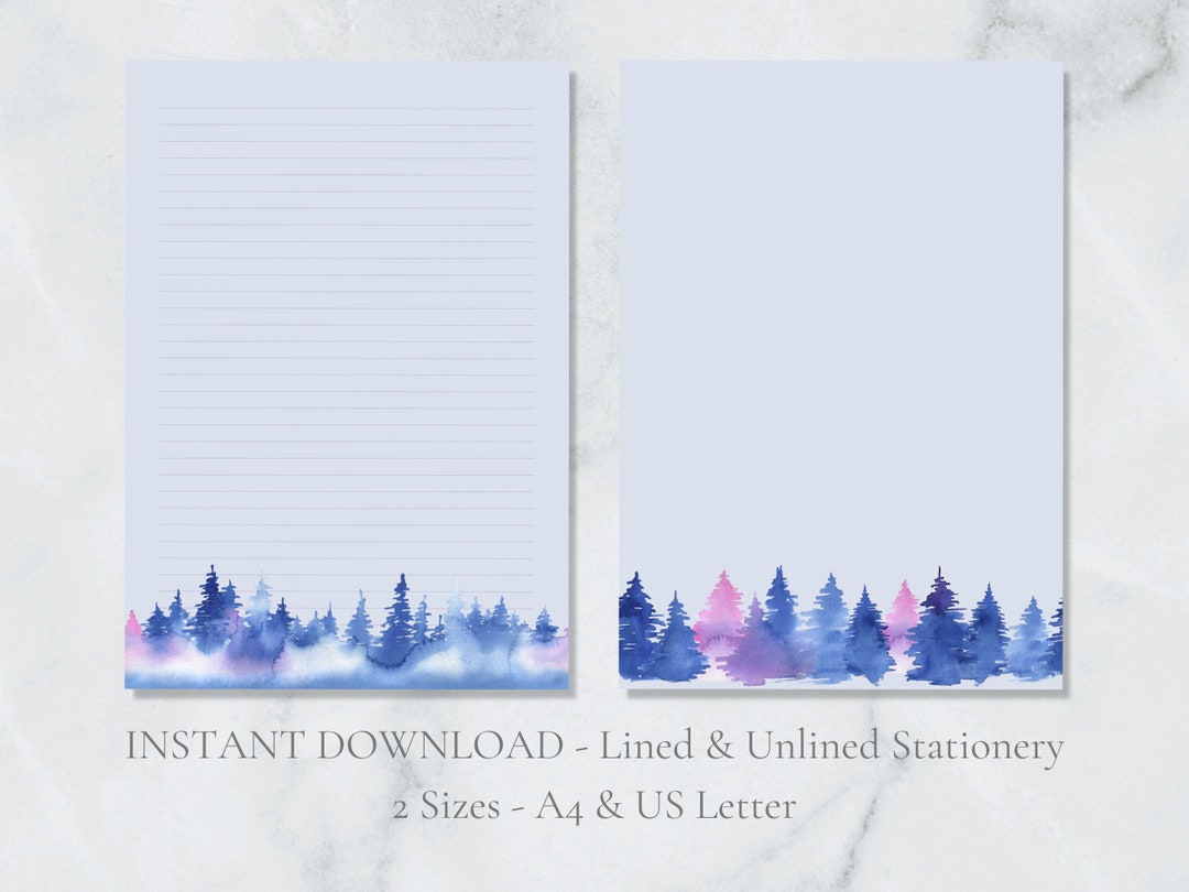 Watercolor Forest Printable Stationery Pine Tree Stationary Landscape ...