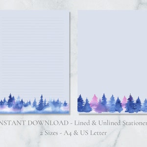 Watercolor Forest Printable Stationery Pine Tree Stationary Landscape ...