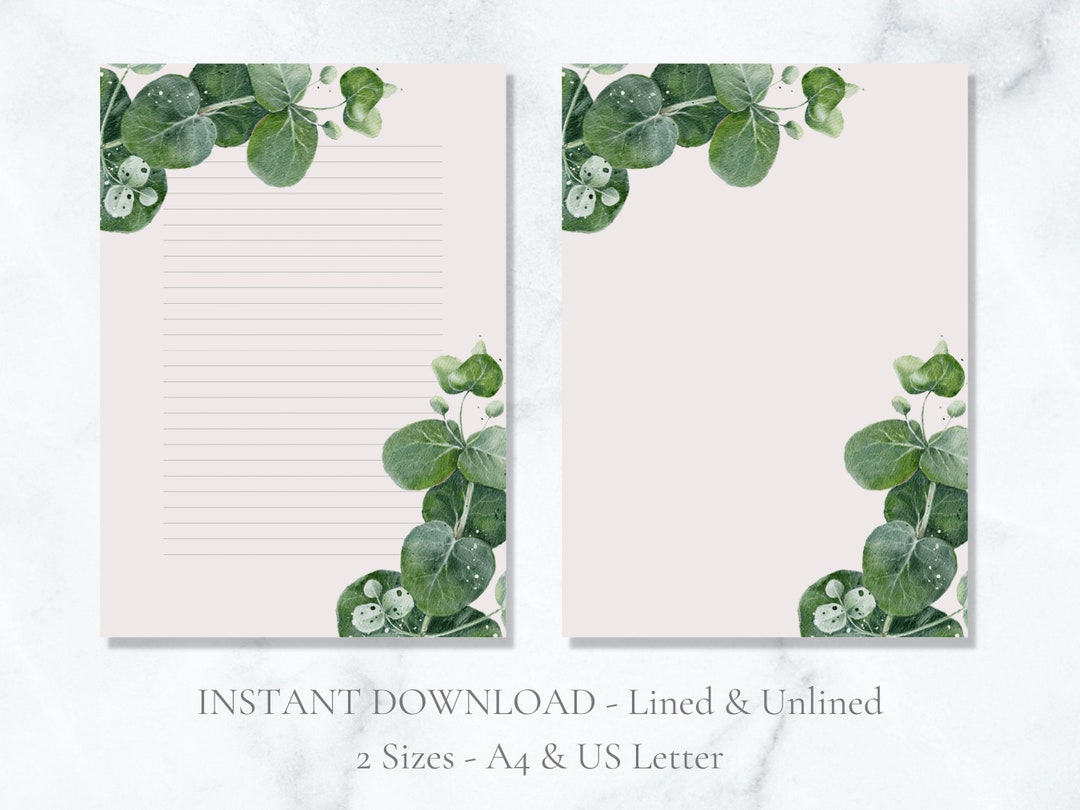 Eucalyptus Leaf Printable Stationery Watercolor Stationary Botanical ...