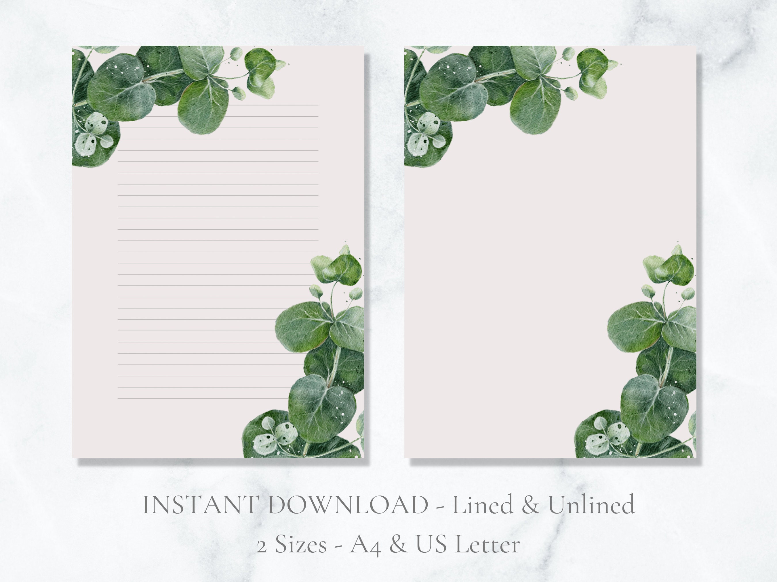 Eucalyptus Leaf Printable Stationery Watercolor Stationary - Etsy