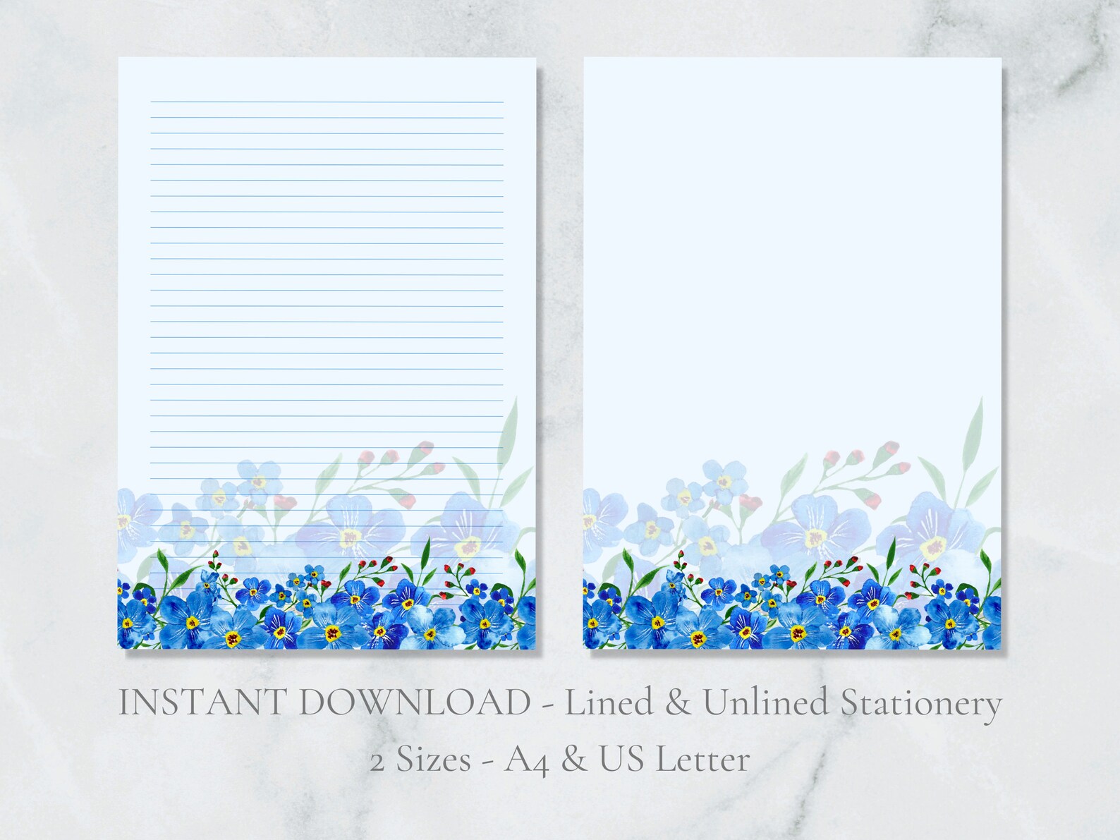 Forget Me Not’s Printable Stationery Floral Stationary Botanical ...