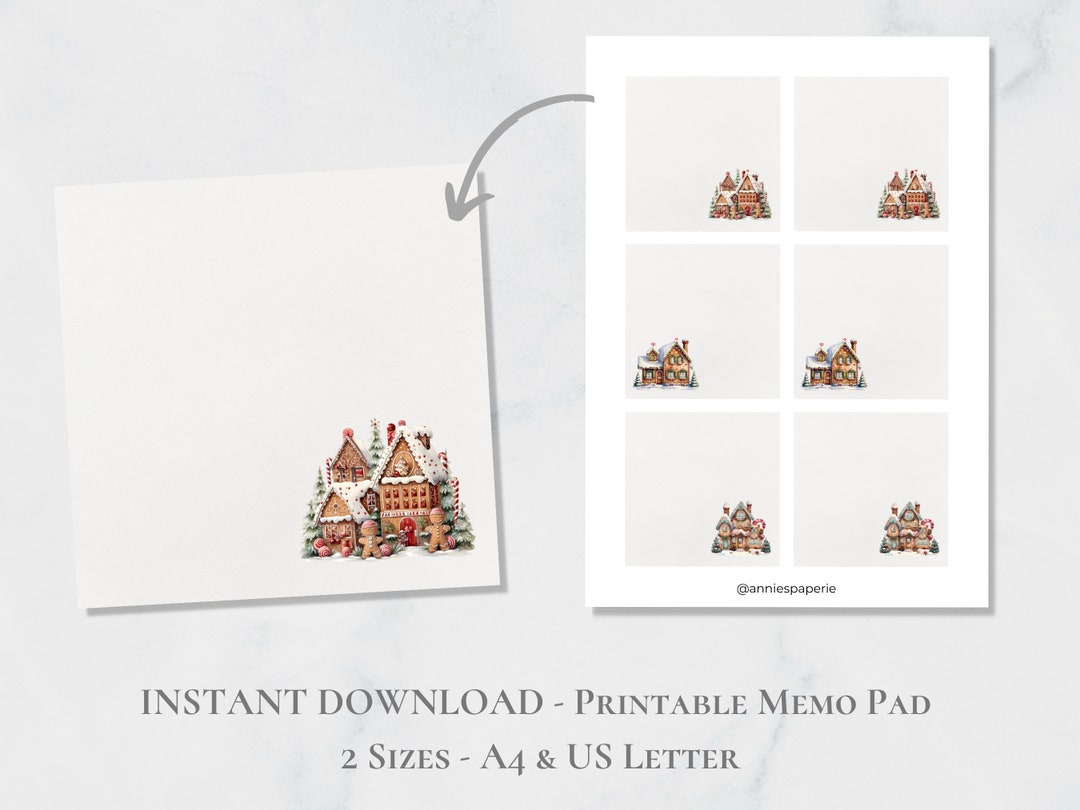 Gingerbread House Printable Memo Pad Winter Festive Holiday Note Paper ...