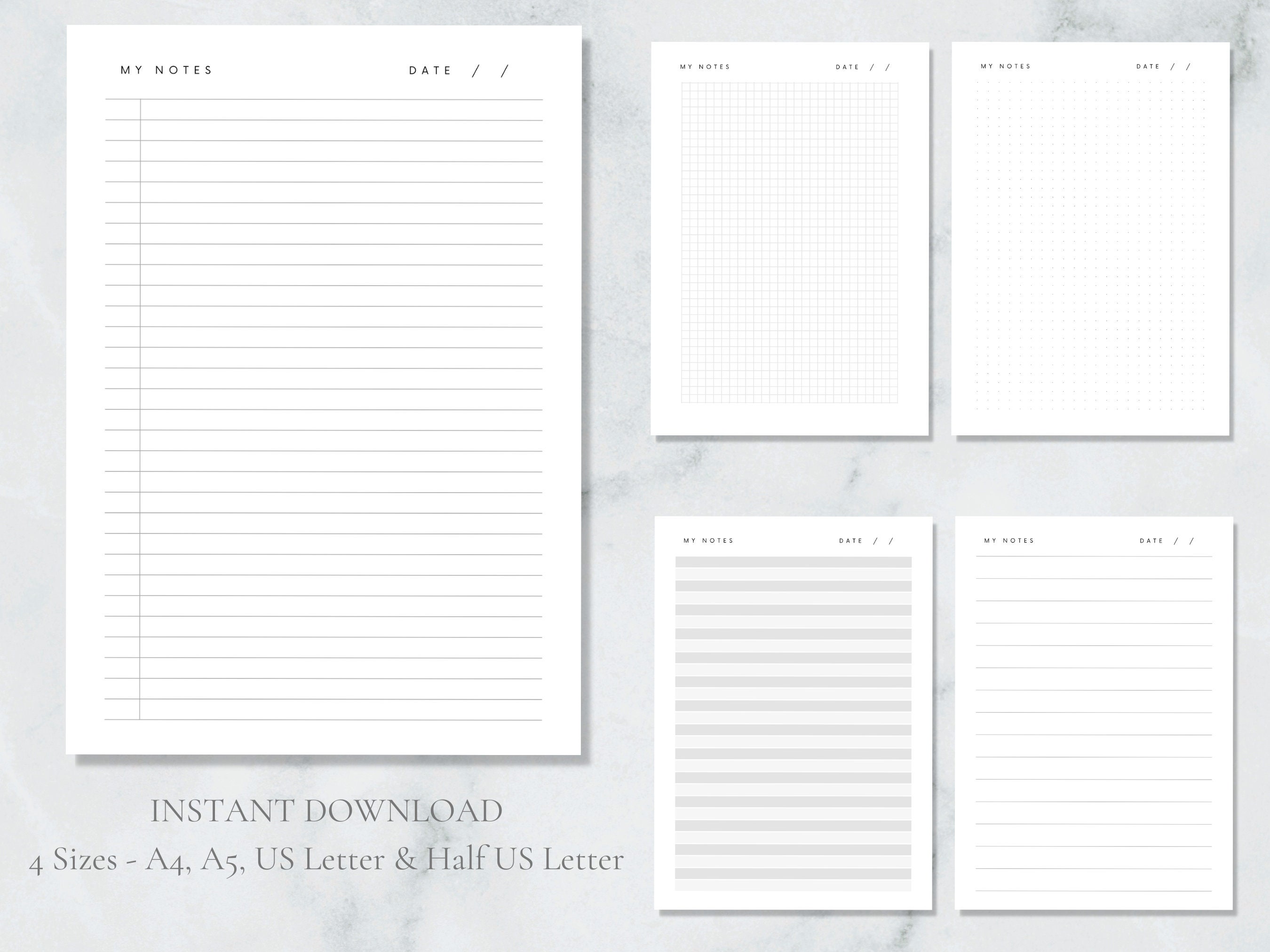 Modern My Notes Printable Stationery Digital Notes Modern - Etsy