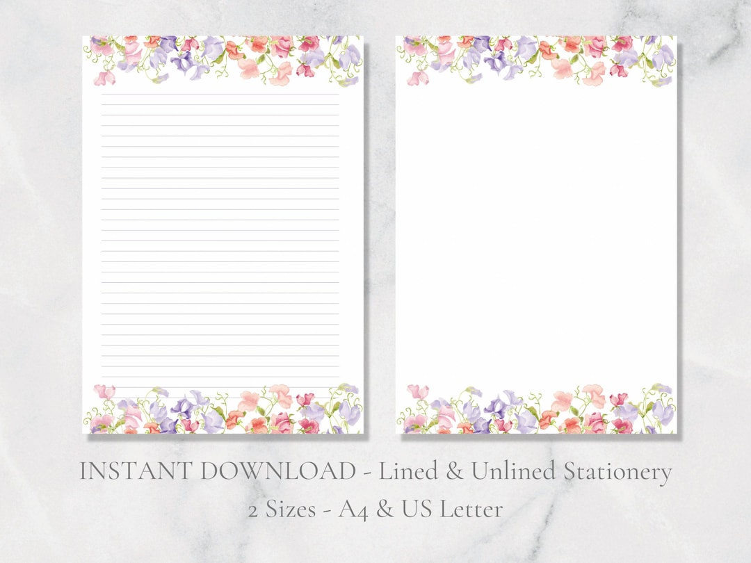 Sweet Pea Printable Stationery Floral Letter Writing Paper Spring ...